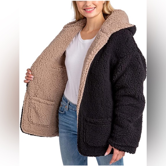 Love Tree | Jackets & Coats | Love Tree Hooded Reversible Soft Sherpa ...